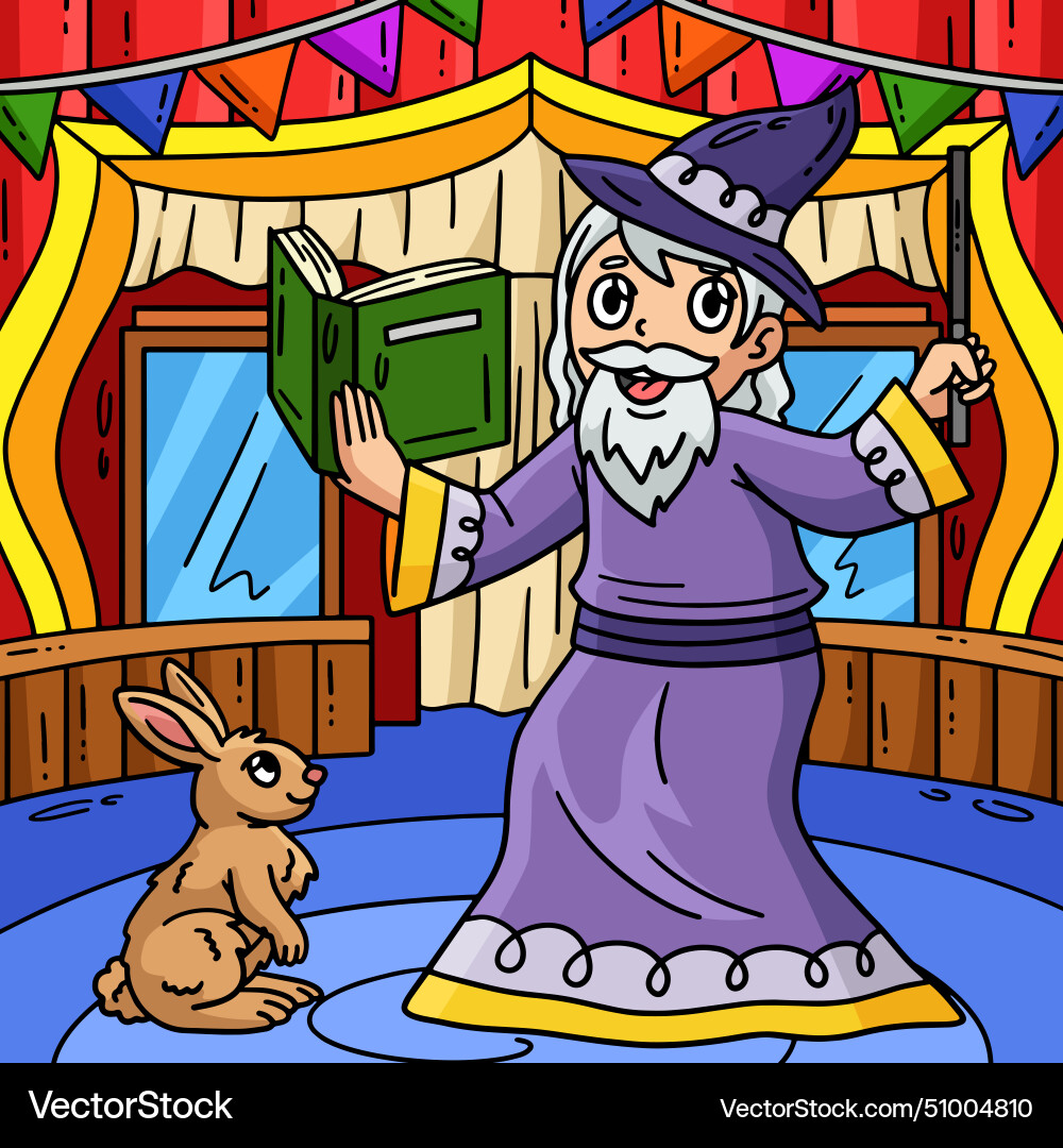 Circus wizard with rabbit colored cartoon Vector Image