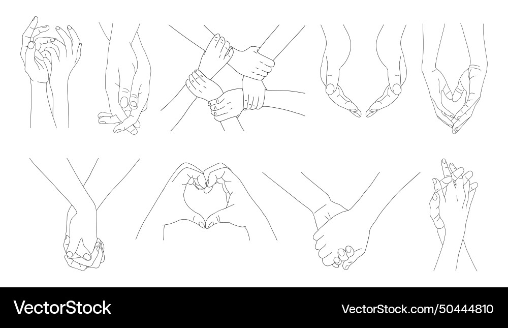Hands holding together outline art drawing Vector Image