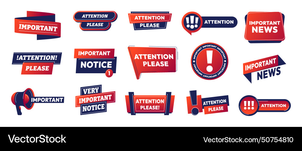 Important badges warning and caution stickers Vector Image