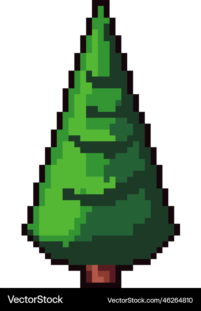 Pine tree pixel art for game design or scenery Vector Image