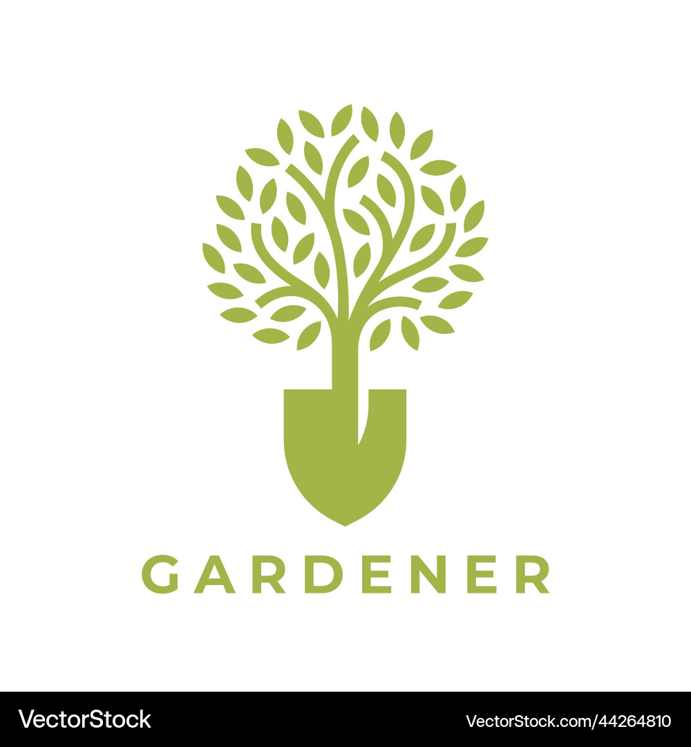 Tree shovel gardener logo icon Royalty Free Vector Image