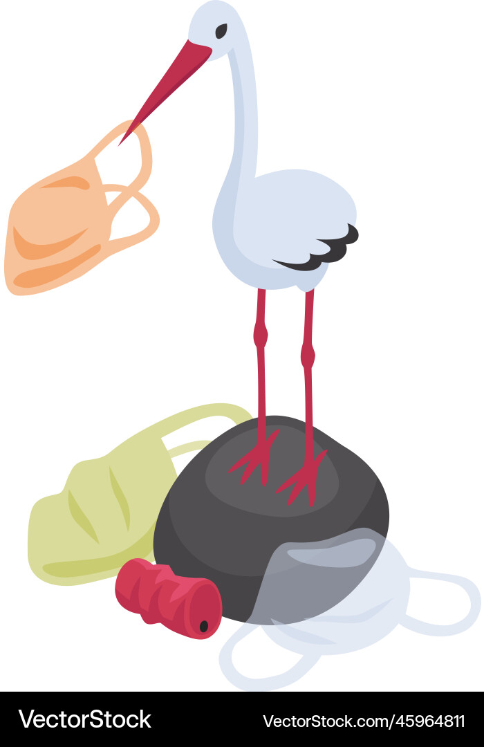 Bird plastic pollution composition Royalty Free Vector Image