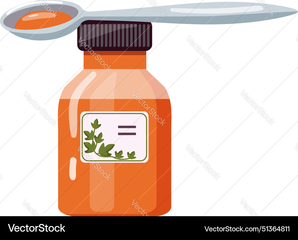 Cartoon syrup medicine bottle with spoon Vector Image
