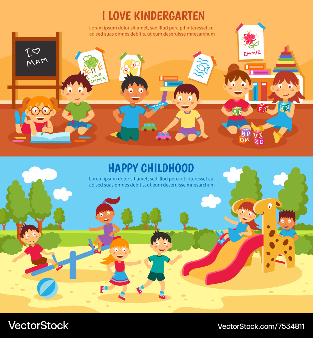 Kindergarten banner set Royalty Free Vector Image