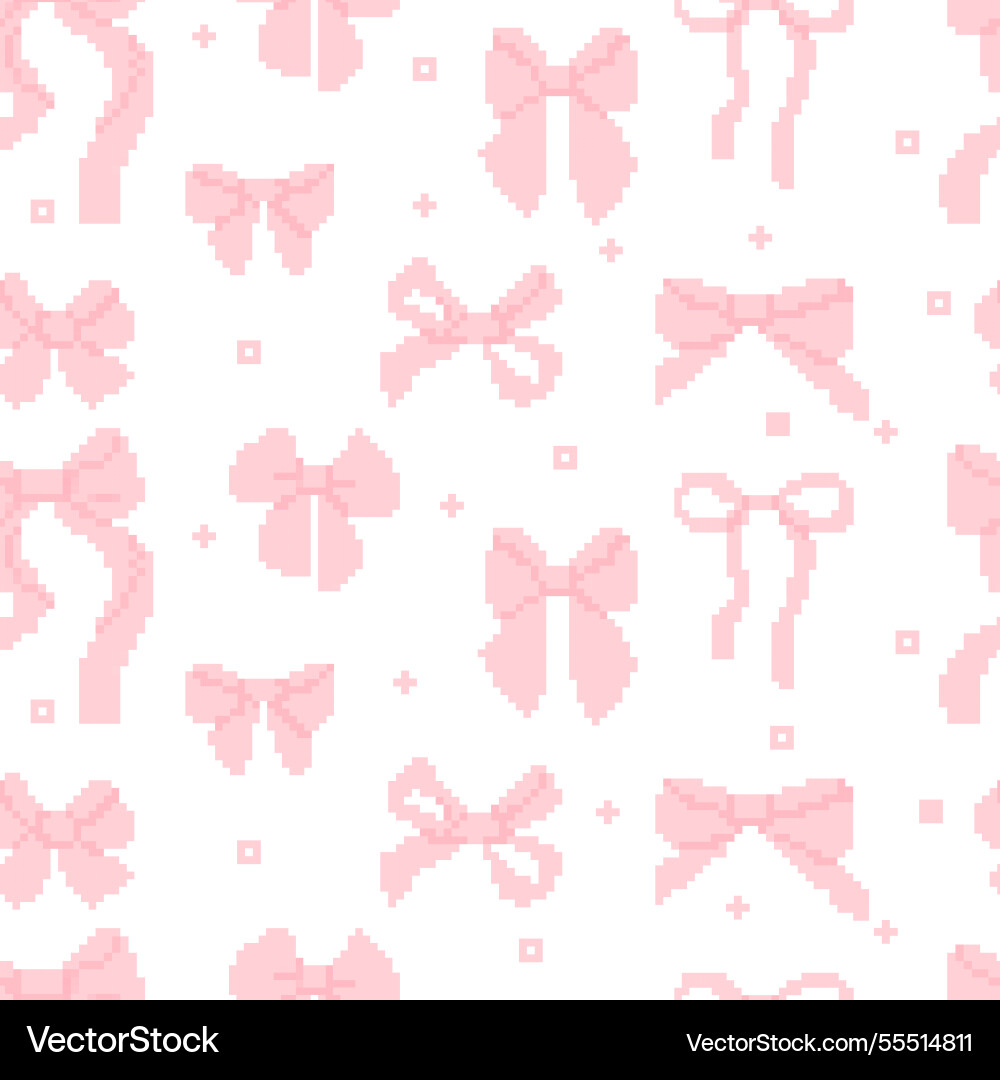 Pixel art pink ribbon bow seamless pattern Vector Image