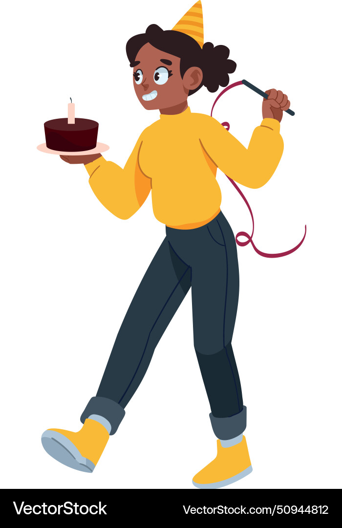 Birthday woman with cake Royalty Free Vector Image