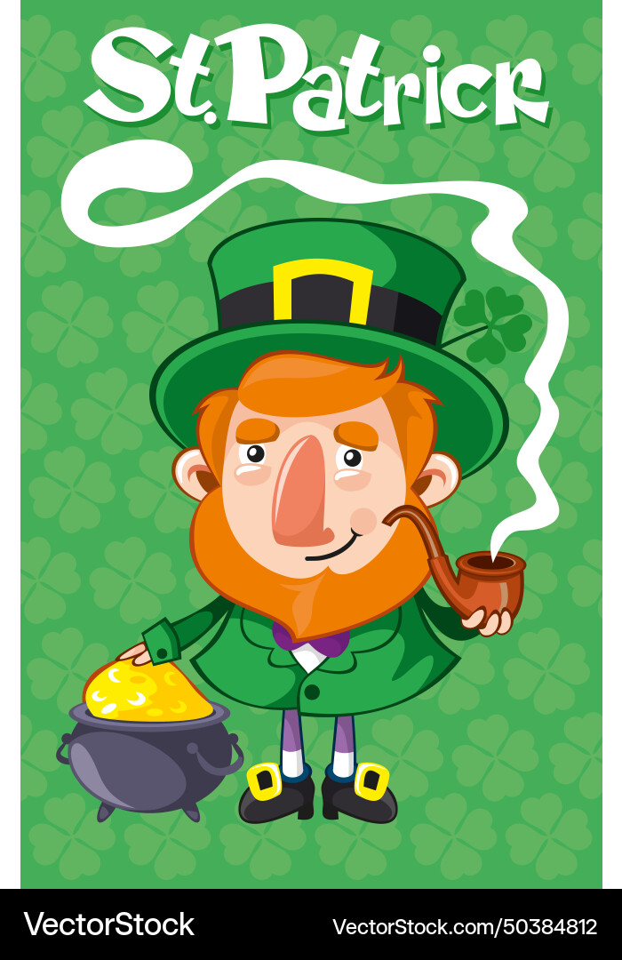 Cartoon st patrick day poster with leprechaun Vector Image