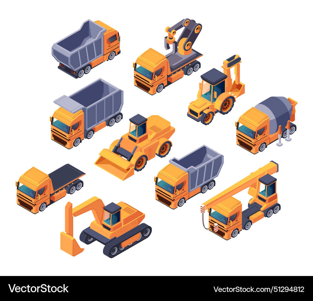 Collection of various isometric construction Vector Image
