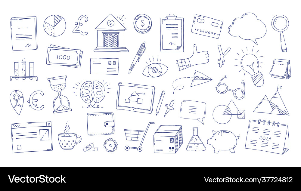 Doodle icons hand drawn business signs creative Vector Image
