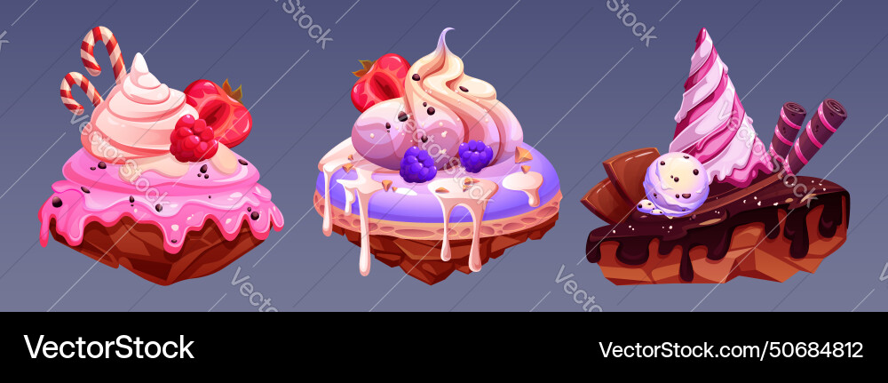 Floating candy island with chocolate for game Vector Image