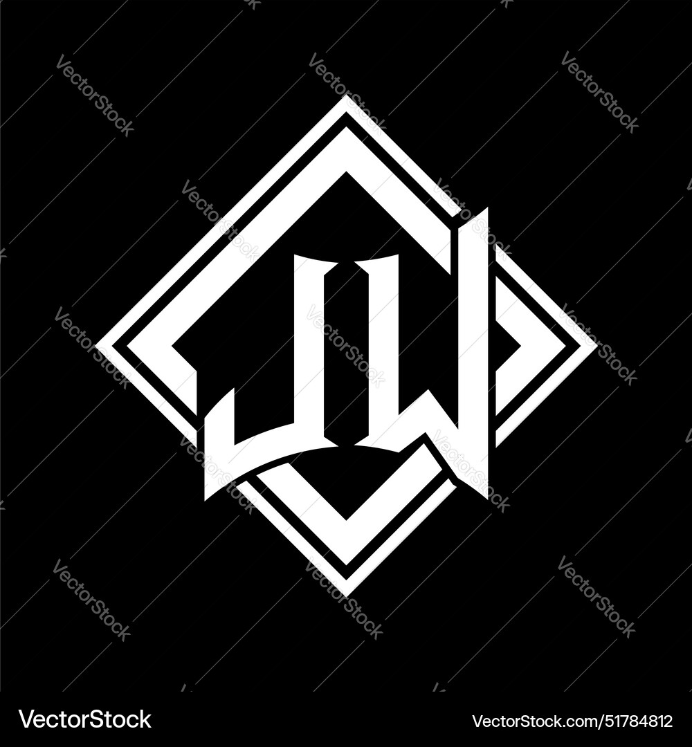 Jw letter logo abstract shield shape with square Vector Image