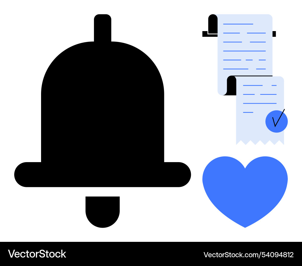 Notification bell with heart and checklist Vector Image