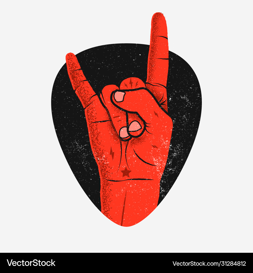 Red rock hand gesture coming out from black Vector Image