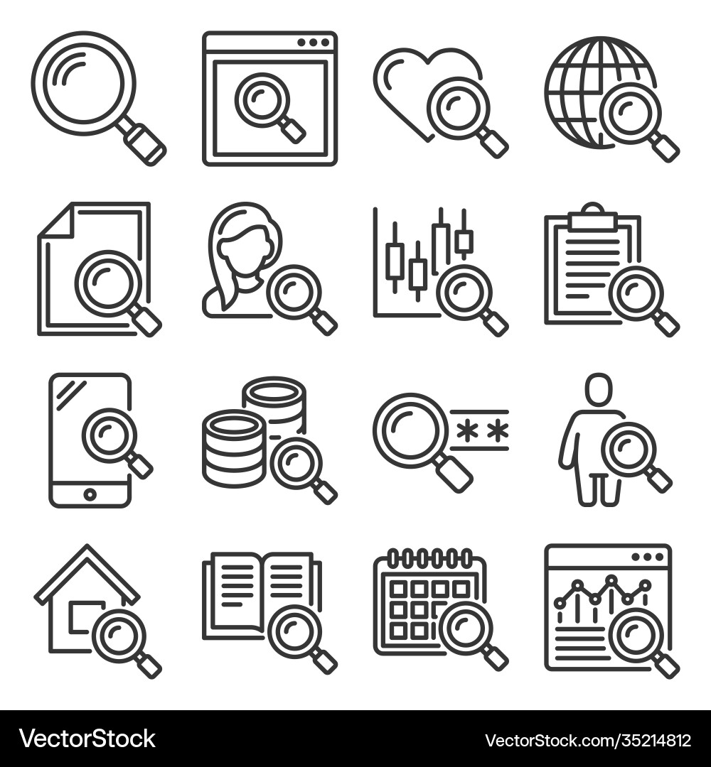 Search icons set on white background Royalty Free Vector