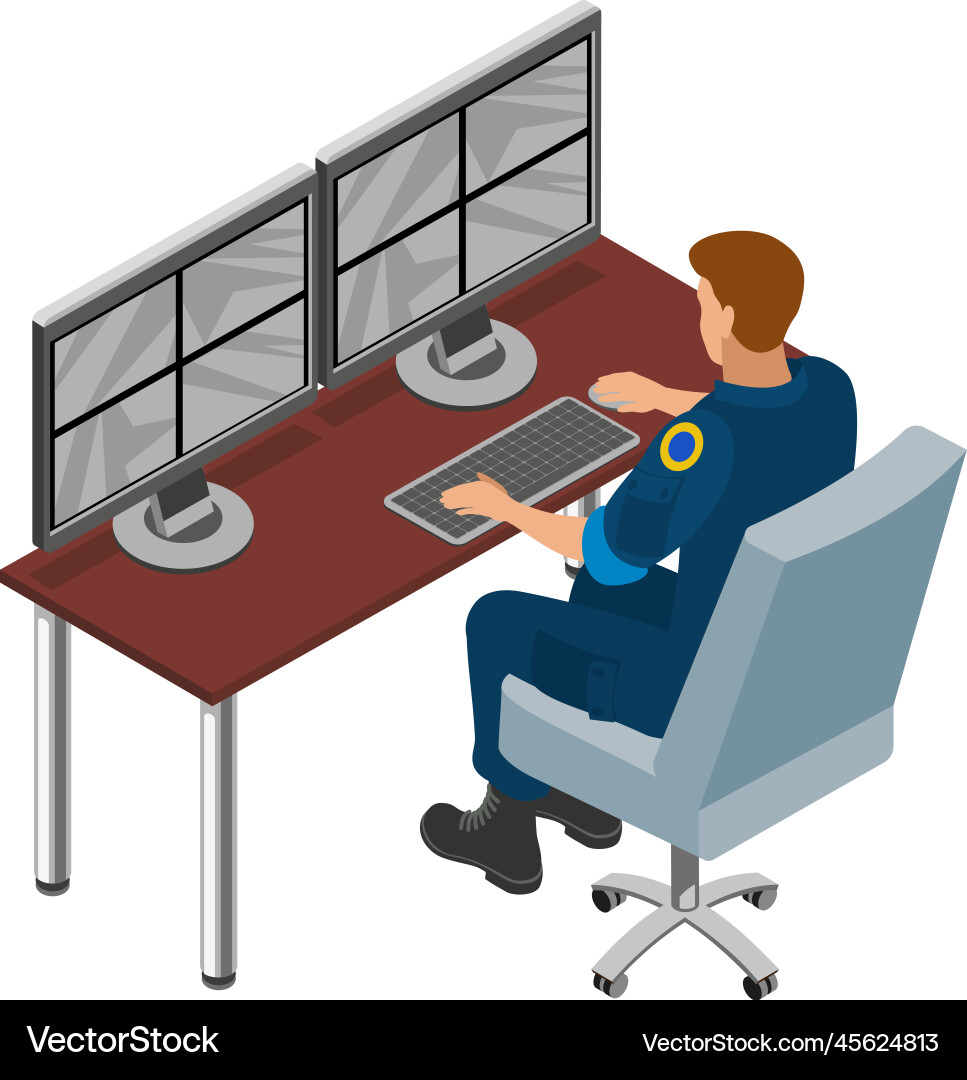 Cctv room worker composition Royalty Free Vector Image