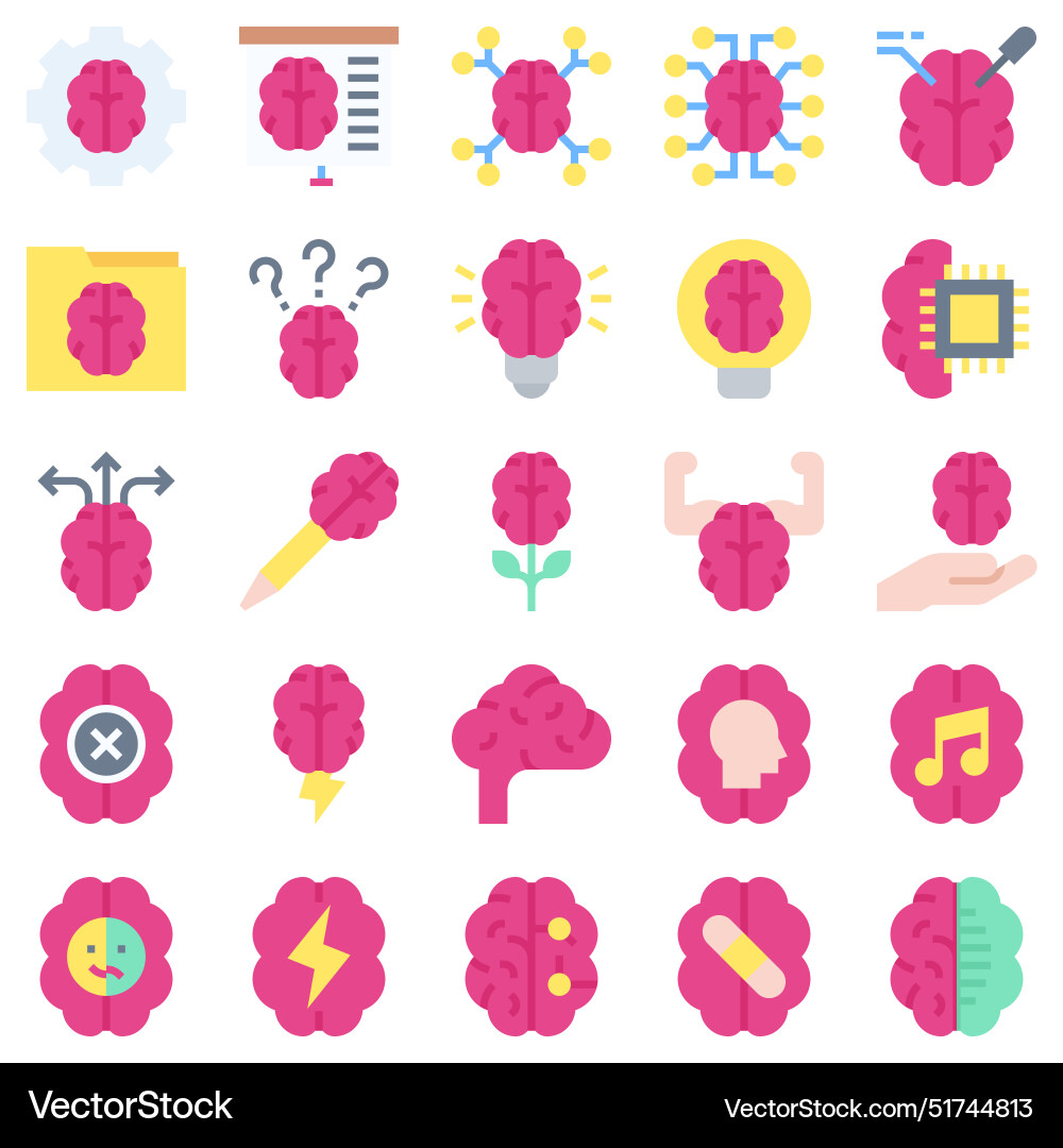 Mind process flat icon set in filled design Vector Image
