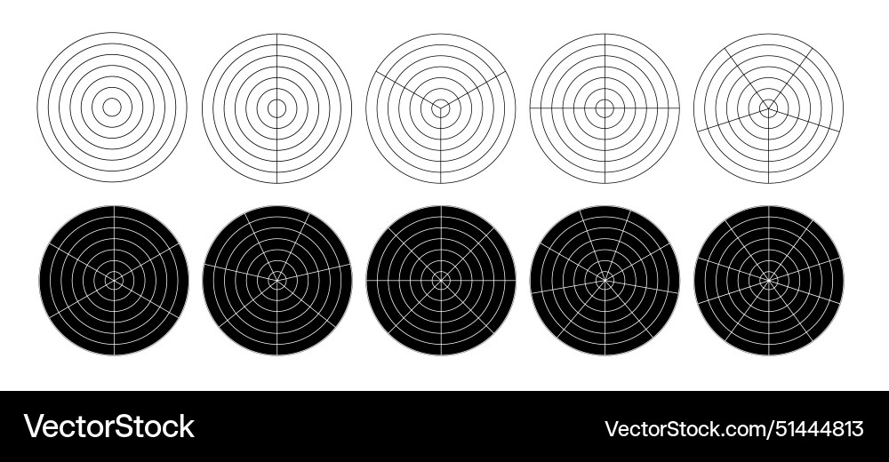Outline polar grid set divided Royalty Free Vector Image