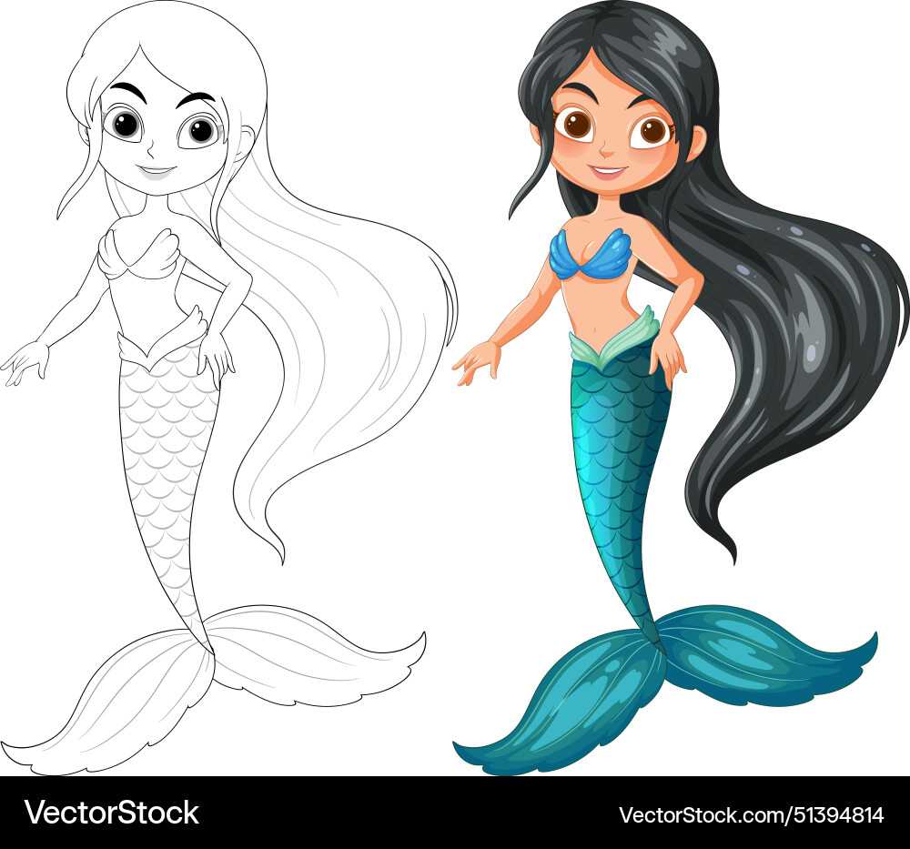 A mermaid in two styles Royalty Free Vector Image
