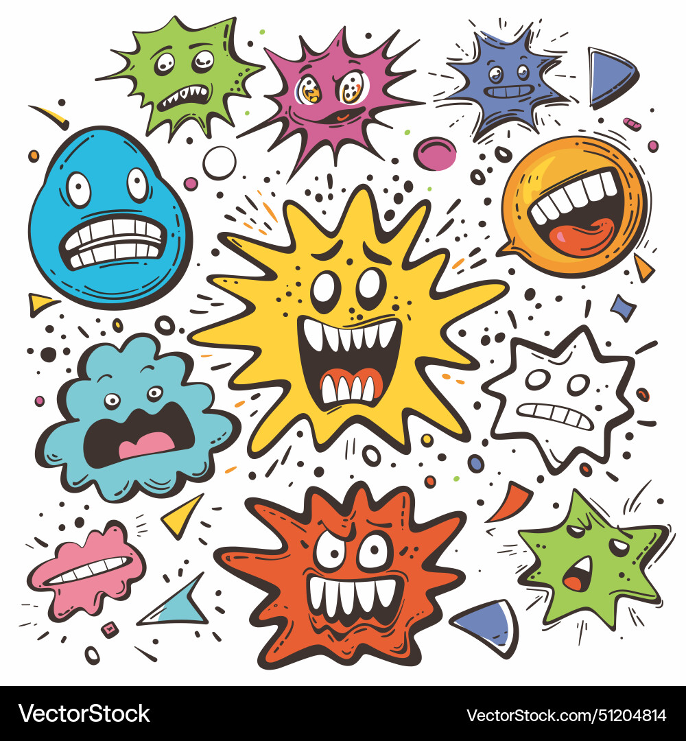 Assortment colorful cartoon virus characters Vector Image