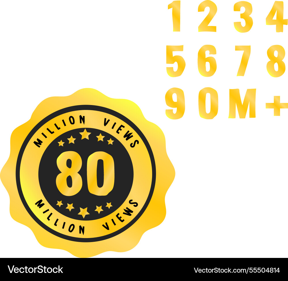 Eighty million views 80m golden banner Royalty Free Vector