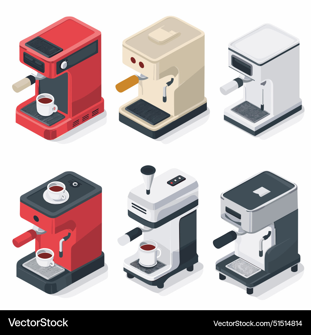 Isometric coffee machines collection espresso Vector Image