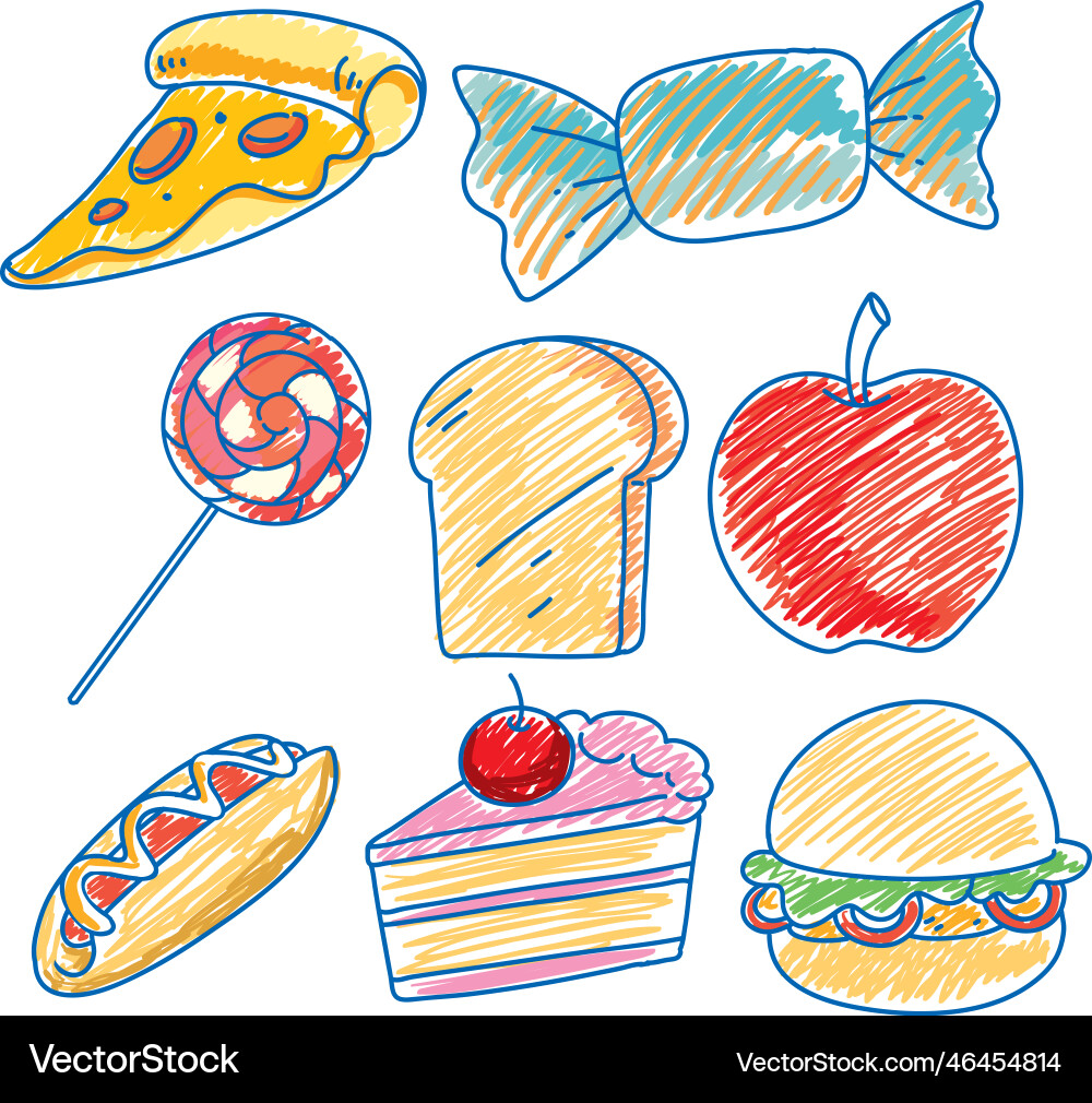 Simple children scribble of food Royalty Free Vector Image
