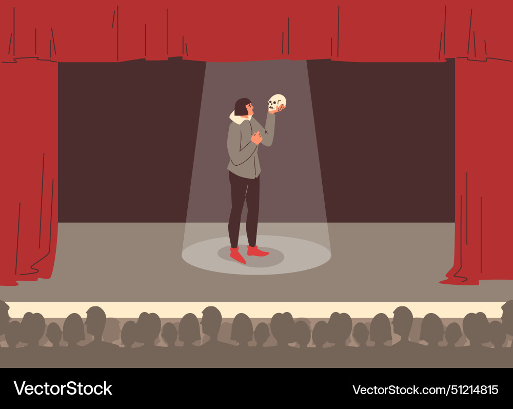 Actor with skull in theatrical soliloquy Vector Image