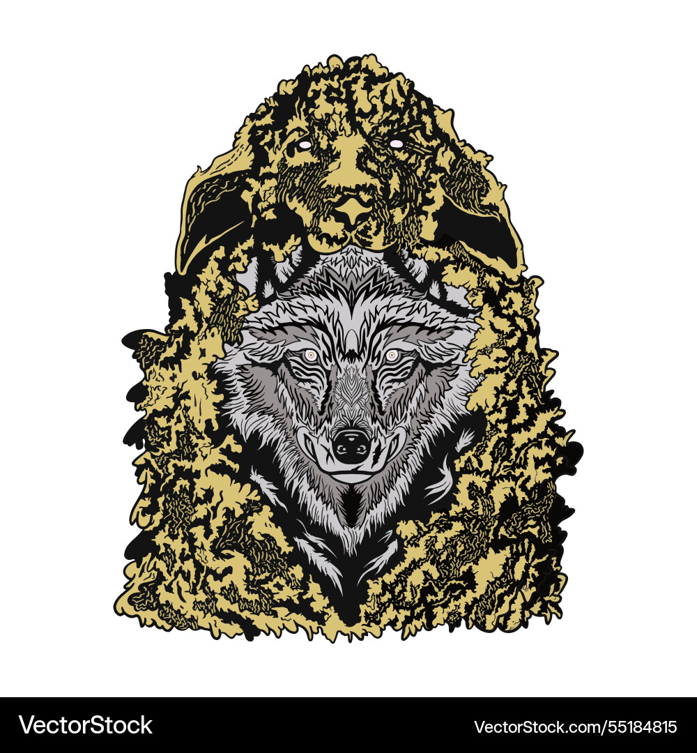 Deceptive wolf in sheeps skin artwork Royalty Free Vector