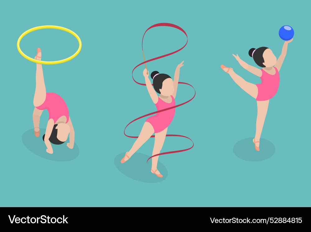 Gymnastics Kids - Isometric Flat Royalty Free Vector Image