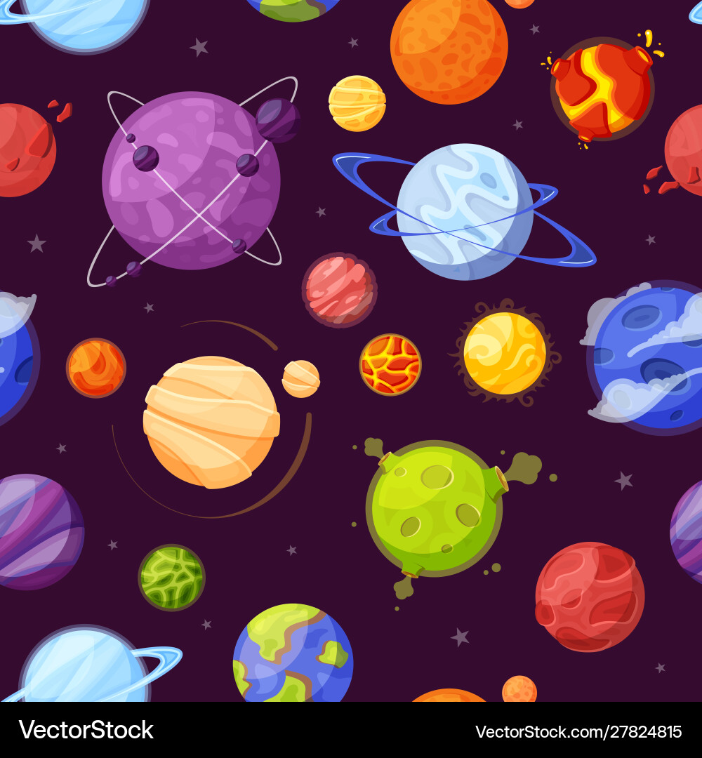 Planets in outer space cartoon flat seamless Vector Image