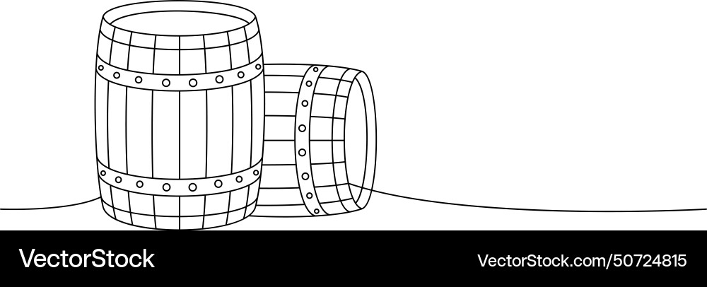 Wooden barrels one line continuous drawing beer Vector Image