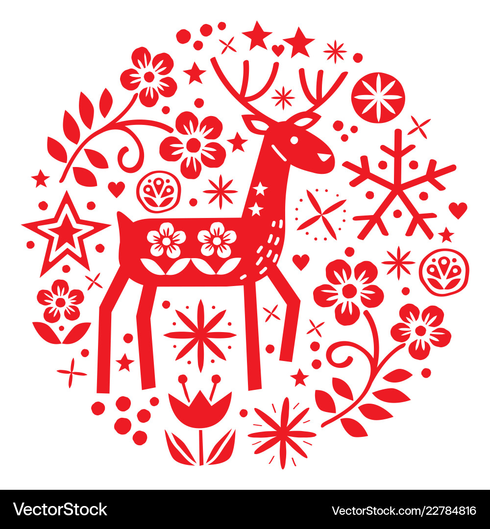 Christmas round design with reindeer Royalty Free Vector