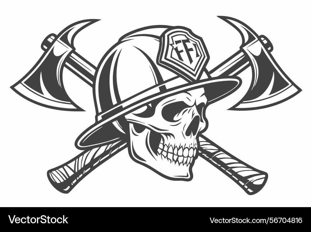 Firefighter skull and axes emblem Royalty Free Vector Image