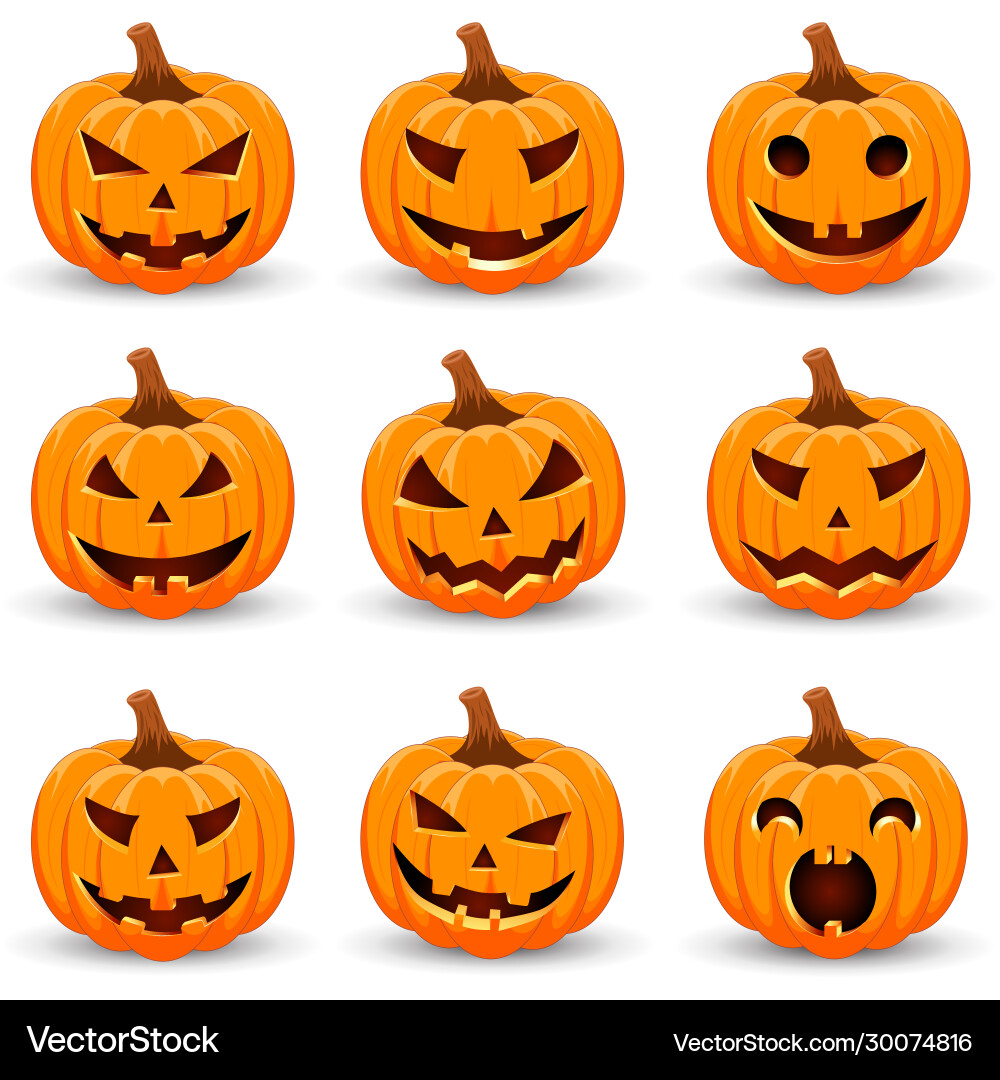 Halloween pumpkin set emotion variation simple Vector Image