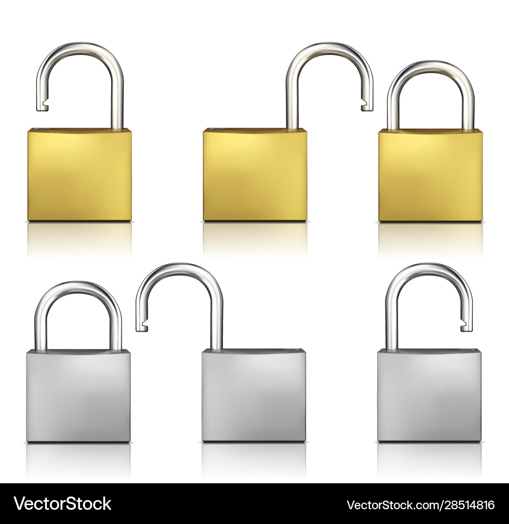 Locked and unlocked padlock realistic set Vector Image