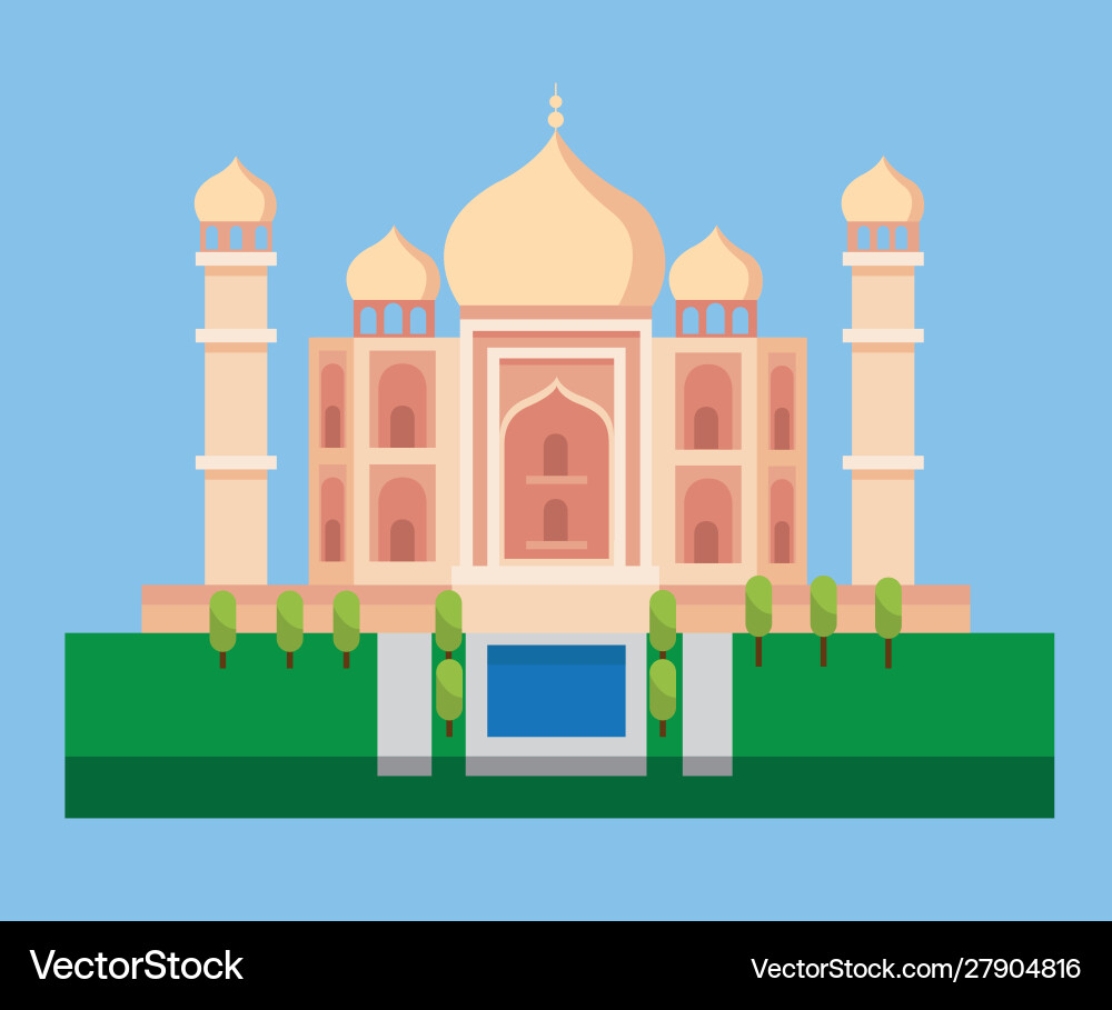 Taj mahal india landmark in flat vec Royalty Free Vector