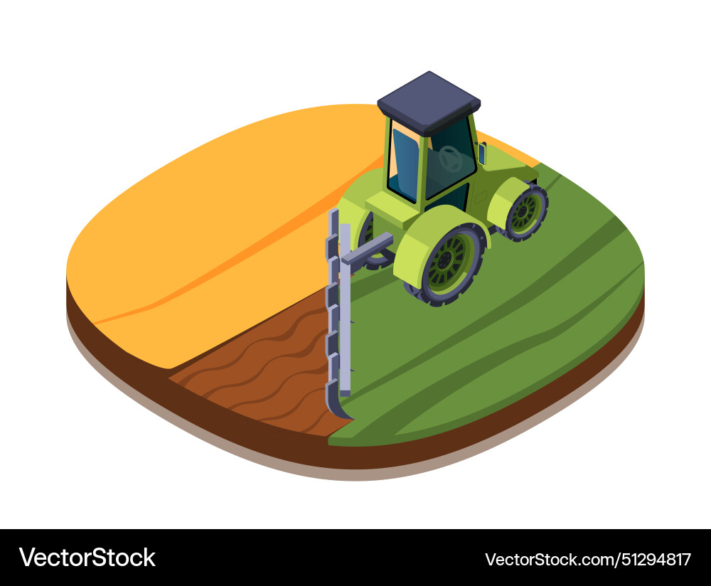 A green tractor on field Royalty Free Vector Image