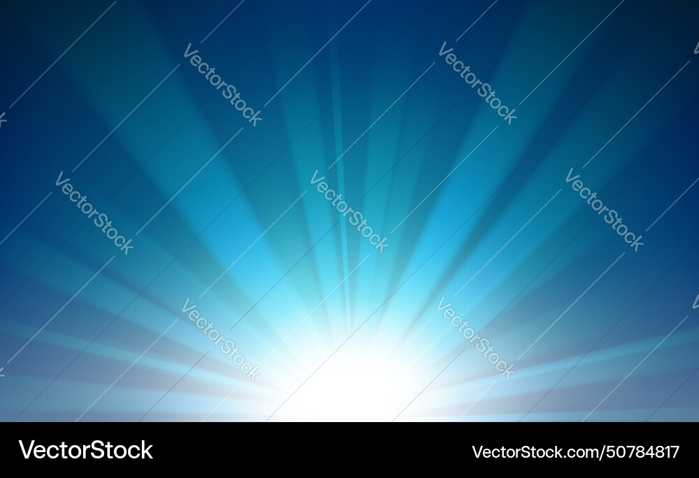 Blue rays rising from horizon background Vector Image