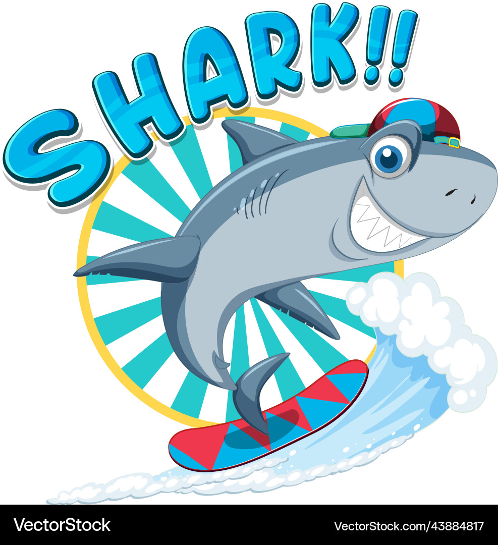 Cute shark cartoon surfing icon Royalty Free Vector Image