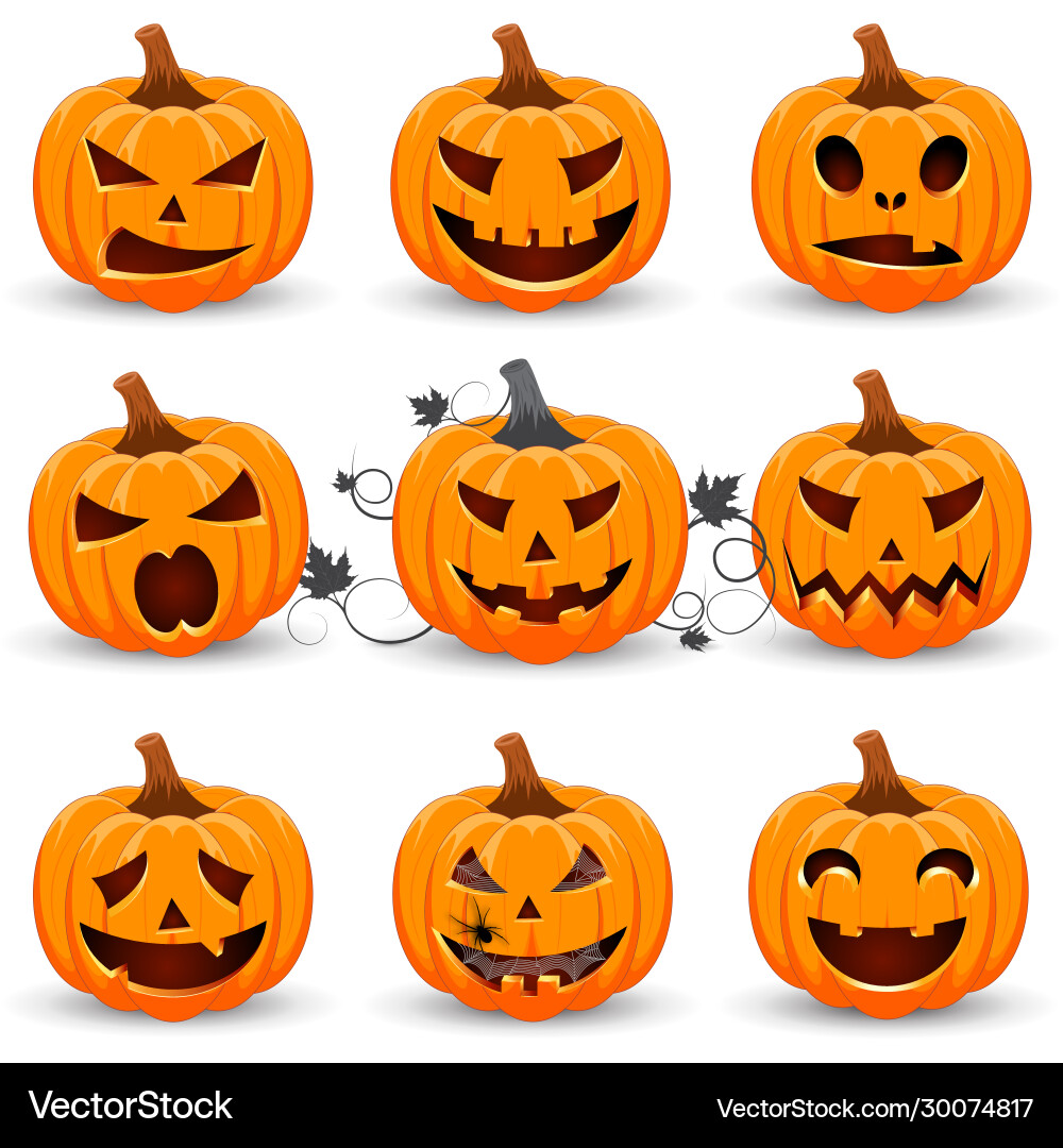 Halloween Pumpkin Faces - Emotion Set Royalty Free Vector