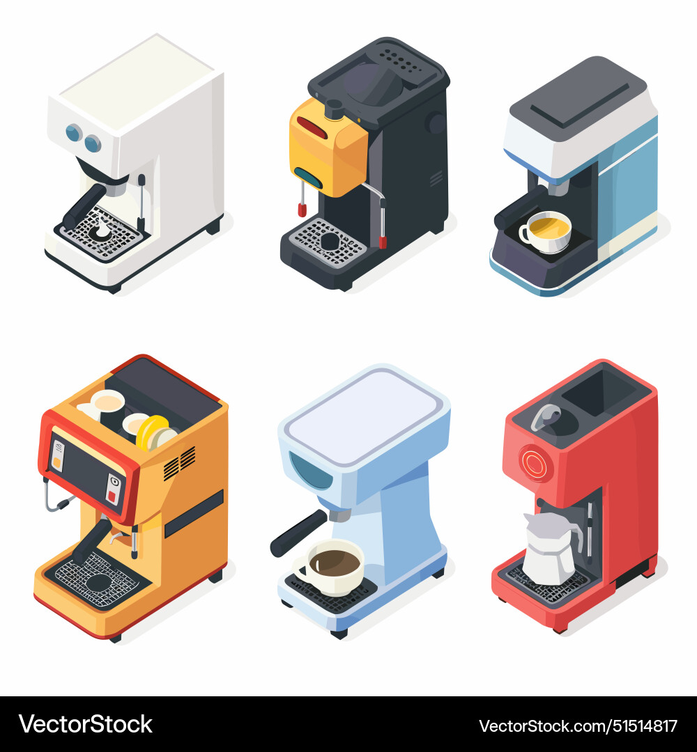Isometric coffee machines set espresso capsules Vector Image