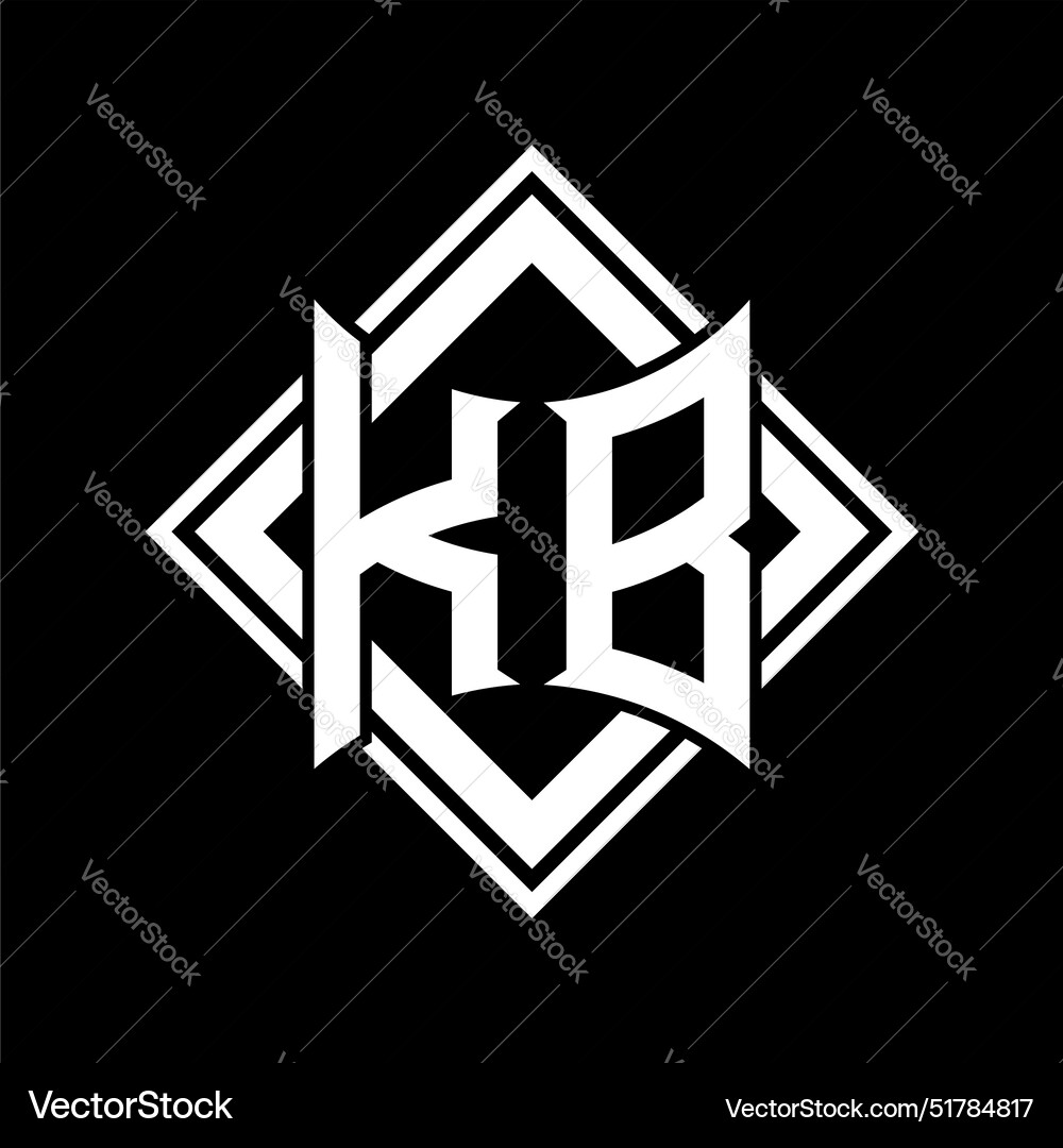 Kb letter logo abstract shield shape with square Vector Image