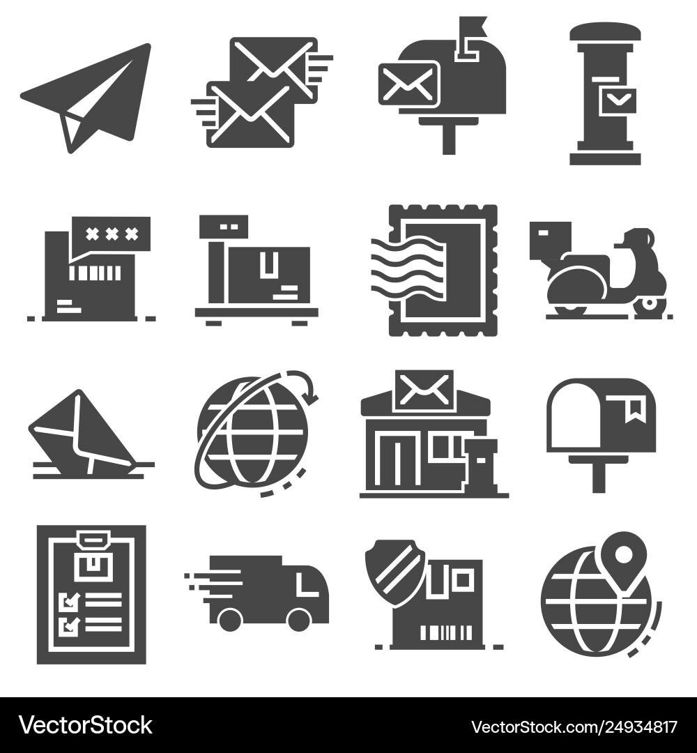 Postal service set gray icons Royalty Free Vector Image