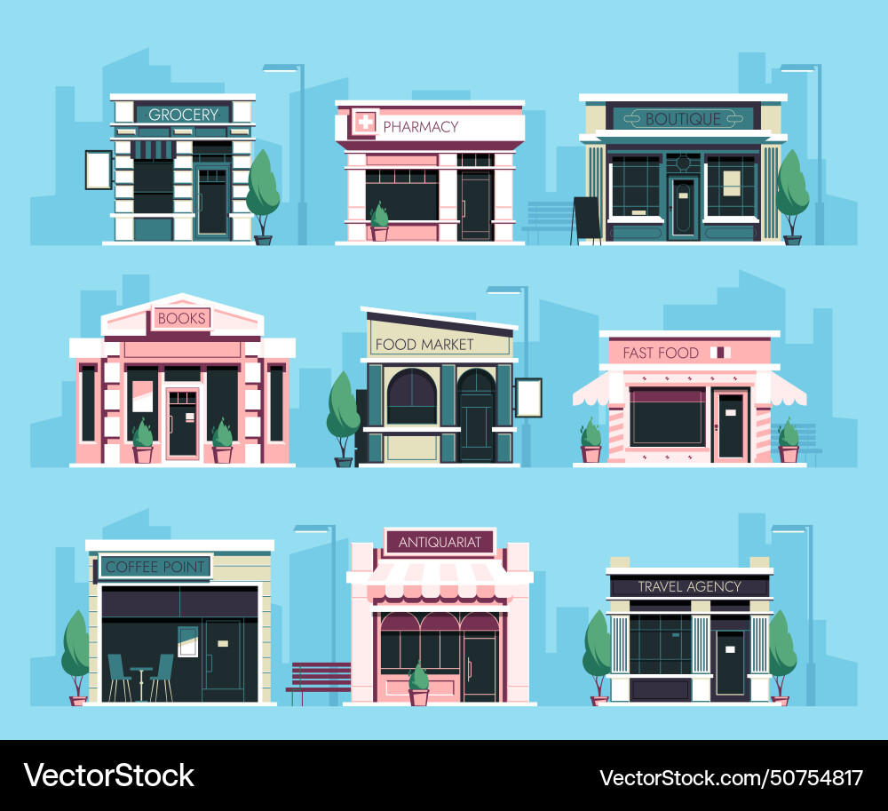 Store front cartoon local shop facade with window Vector Image