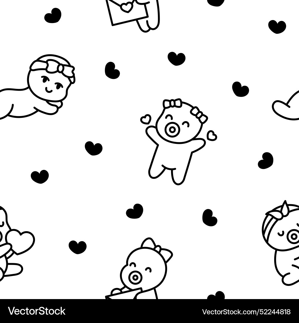 Cute baby girl seamless pattern coloring page Vector Image