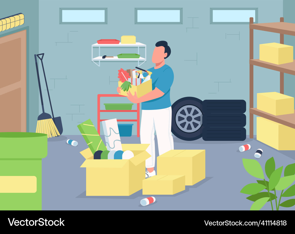Garage Cleaning Flat Illustration Royalty Free Vector Image