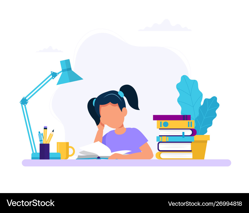 Girl studying with a book concept Royalty Free Vector Image
