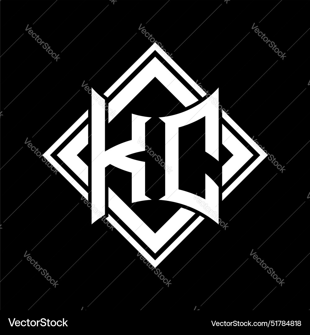 Kc letter logo abstract shield shape with square Vector Image