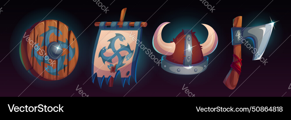 Medieval viking game icon with shield and weapon Vector Image