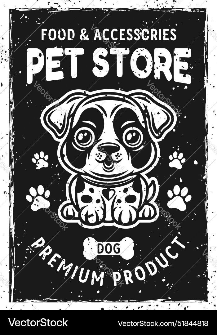 Pet store poster with cute dog Royalty Free Vector Image